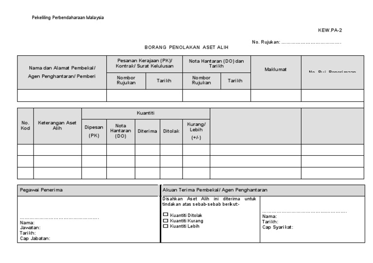 Kew - Pa-2 (Borang Penolakan Aset Alih) | PDF