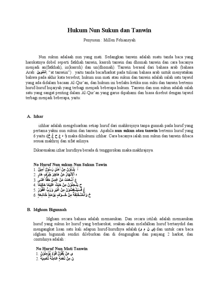 Hukum Nun Sukun Dan Tanwin | PDF | Kajian Bahasa Asing