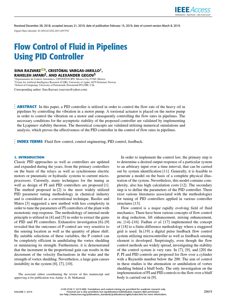 Flow Control of Fluid in Pipelines Using PID Controller | PDF | Control ...