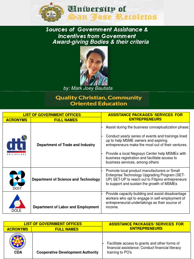 Government Assistance for Entrepreneurs | PDF | Entrepreneurship ...