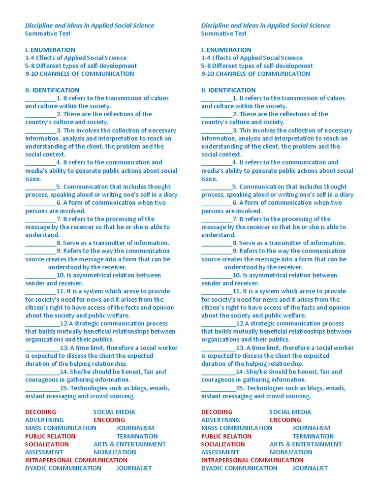 Diass Quiz Pdf Social Science Communication