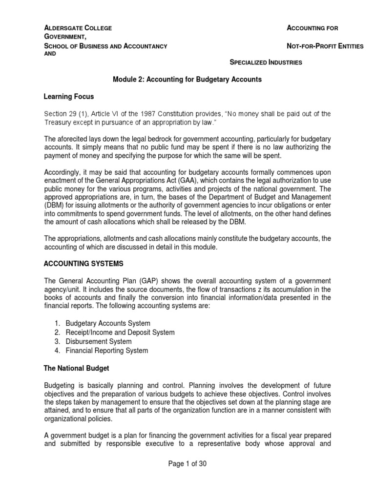Module 2 Accounting For Budgetary Accounts PDF | PDF | Appropriations ...
