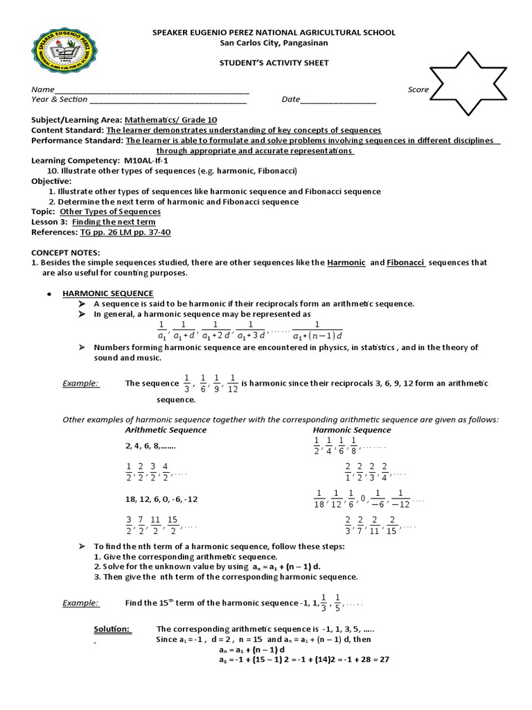 Name - Year & Section - Date | PDF | Arithmetic | Sequence