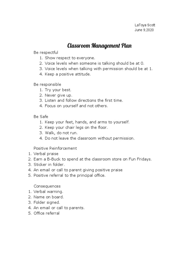 Classroom Management Plan Overview | PDF