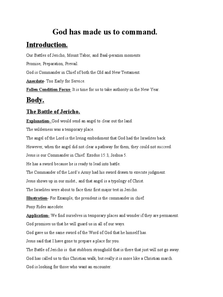 Commander in Chief of The Lord's Army Sermon Notes. | PDF | David | Jesus
