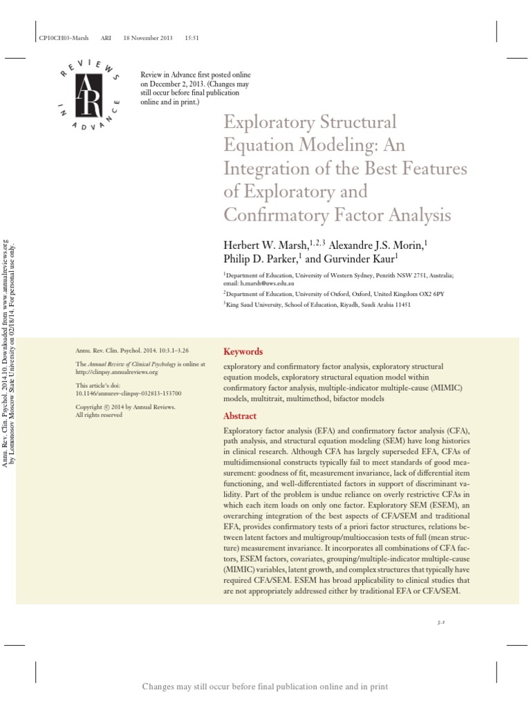 Exploratory Structural Equation Modeling: An Integration of The Best ...