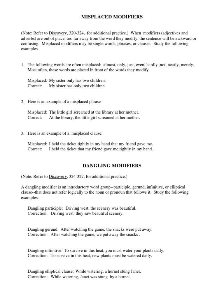 Modifiers Misplaced and Dangling | PDF | Syntax | Grammar