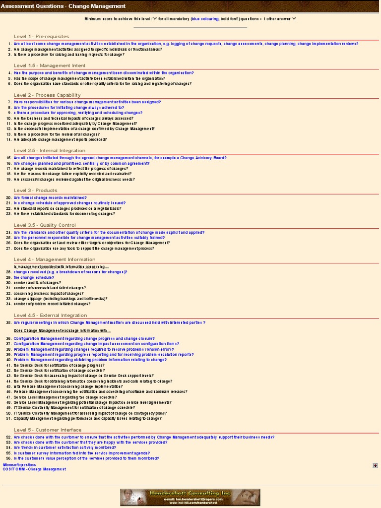 Assessment Questions - Change Management | PDF | It Service Management ...