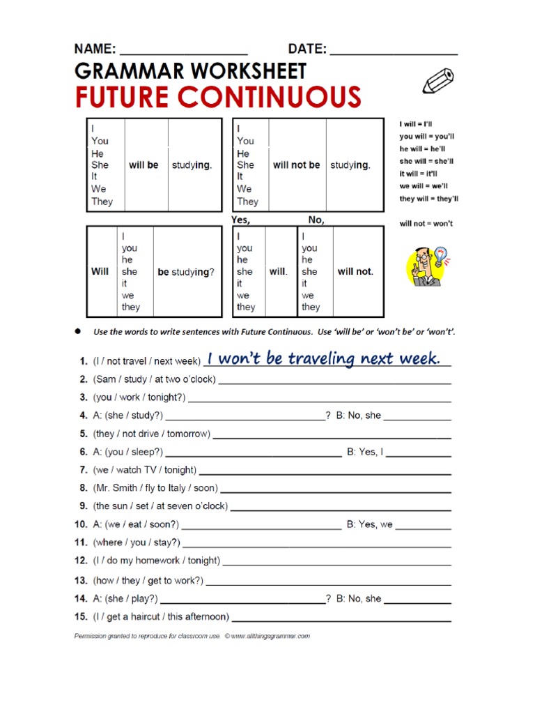 Future Continuous Worksheet 1 Students | PDF