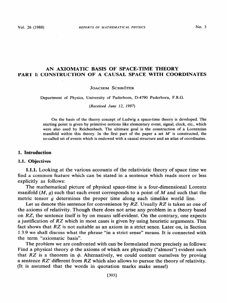 An Axiomatic Basis of Space-Time Theory. Part I Construction of A ...