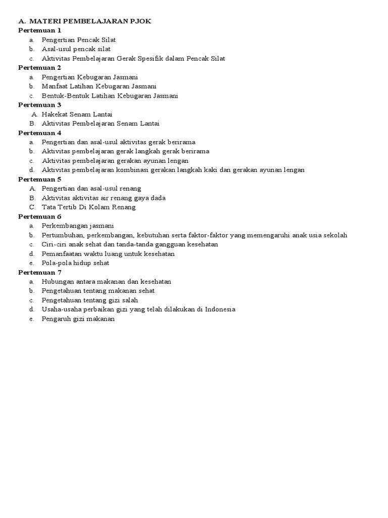 Contoh RPP Pjok Satu Lembar 2020 | PDF