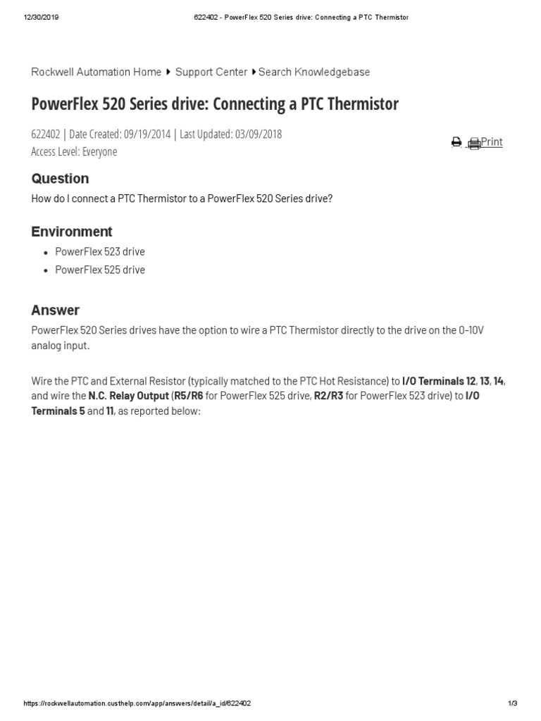 PowerFlex 520 Series Drive - Connecting A PTC Thermistor | PDF ...