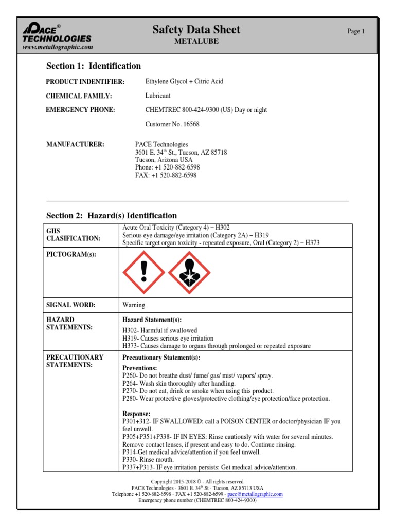 Safety Data Sheet: Section 1: Identification | PDF | Toxicity ...