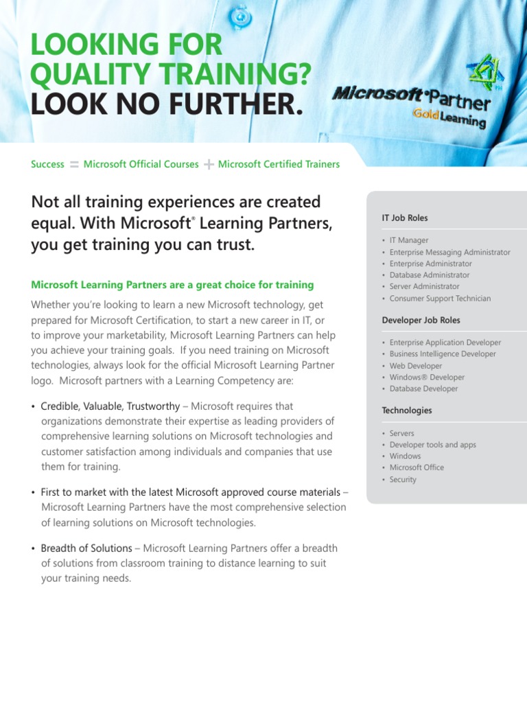 Look No Further.: Looking For Quality Training? | PDF | Microsoft | Expert