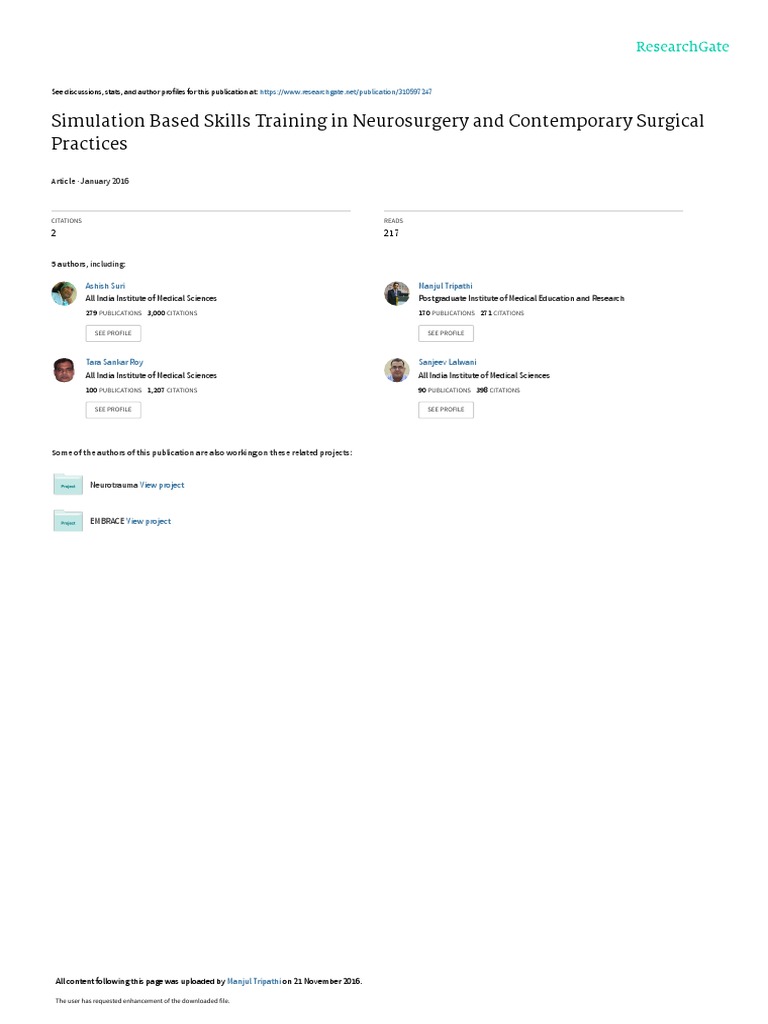 Simulation Based Skills Training in Neurosurgery and Contemporary Surgical Practices | PDF ...