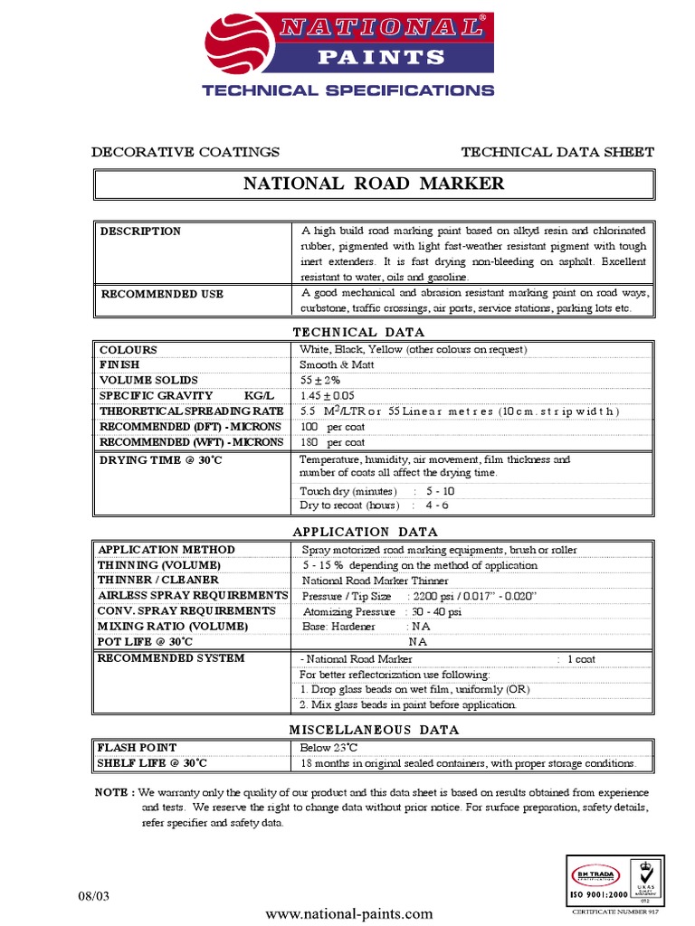 National Road Marker: Decorative Coatings Technical Data Sheet | PDF ...