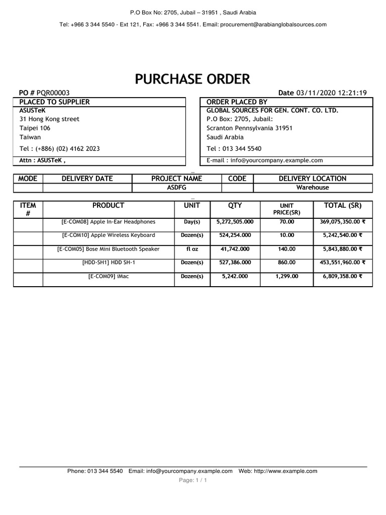 Purchase Order - PO00012 | PDF