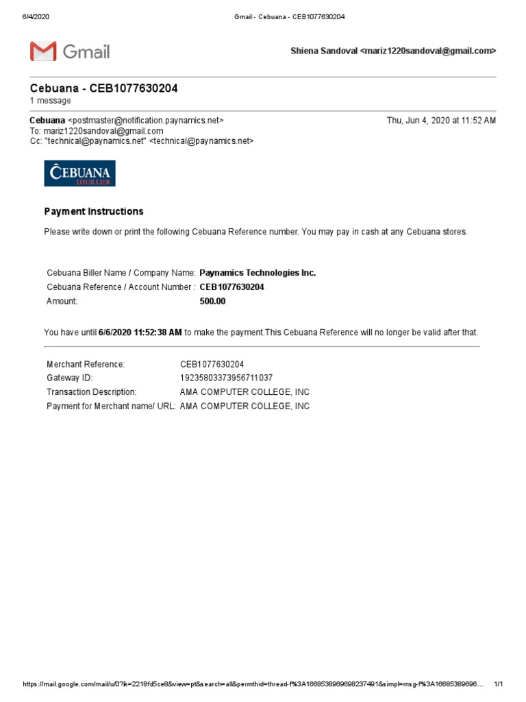 Cebuana - CEB1077630204: Payment Instructions | PDF