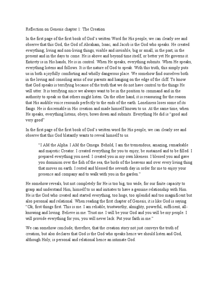 Reflection On Genesis Chapter 1 | PDF | Genesis Creation Narrative ...