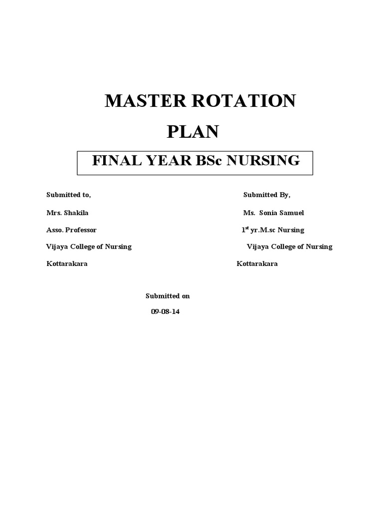 Master Rotation Plan: Final Year BSC Nursing | PDF