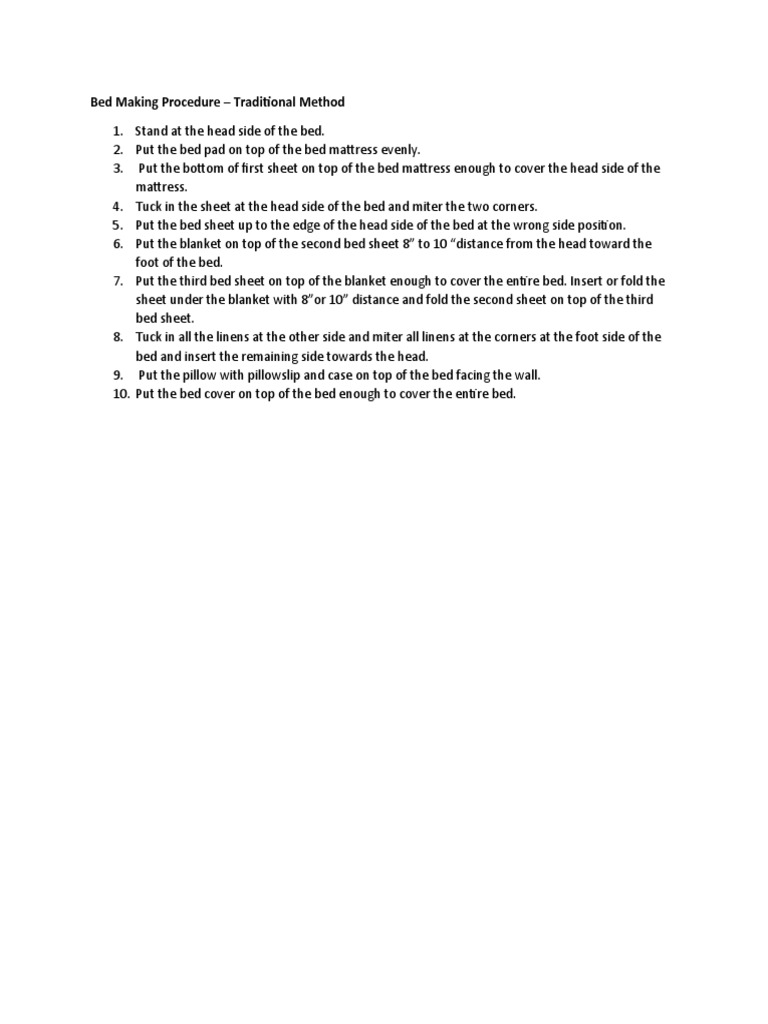 Bed Making Procedure | PDF