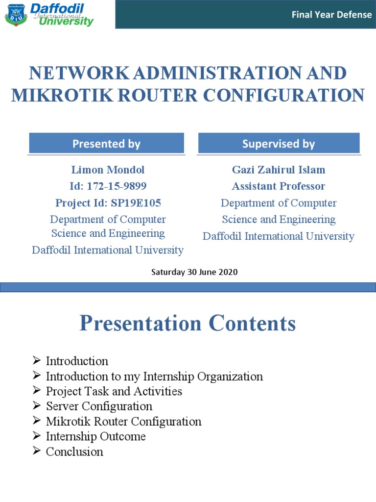 Network Administration and Mikrotik Router Configuration: Presented by Supervised by | PDF ...