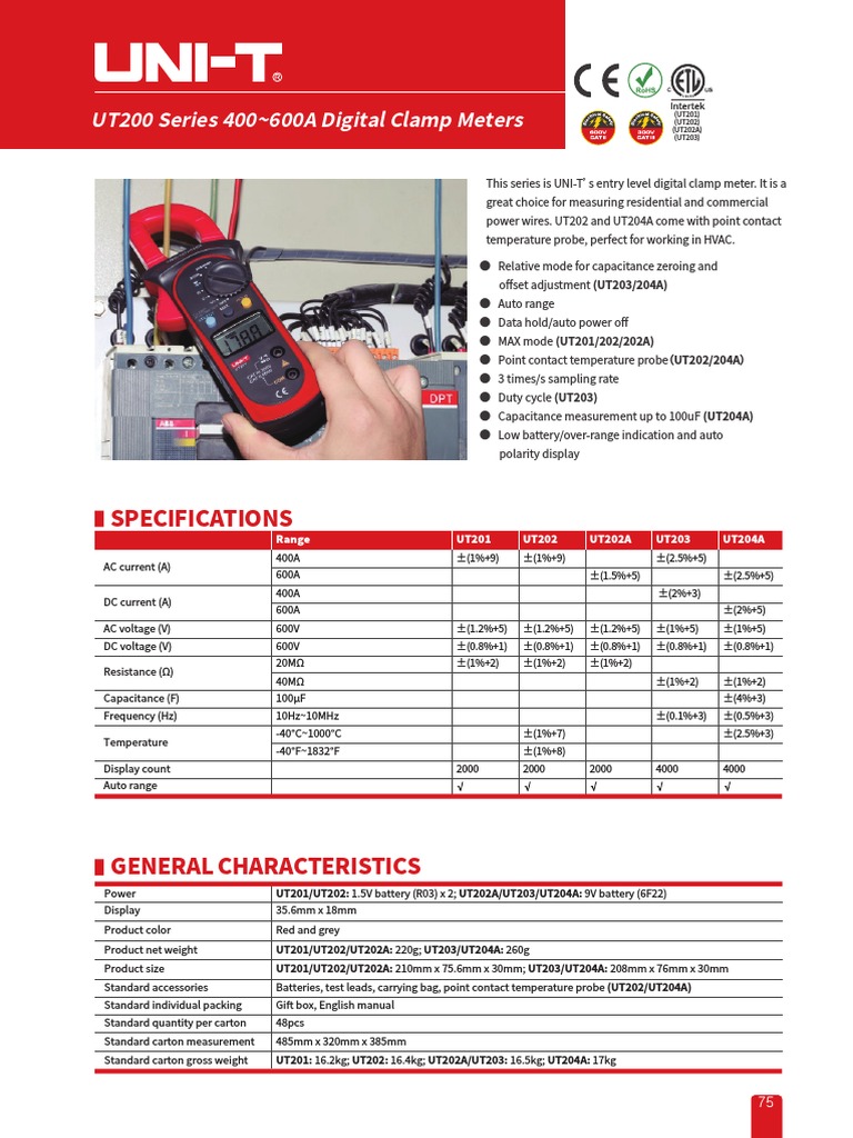UT200 Series 400 600A Digital Clamp Meters: Specifications | PDF ...