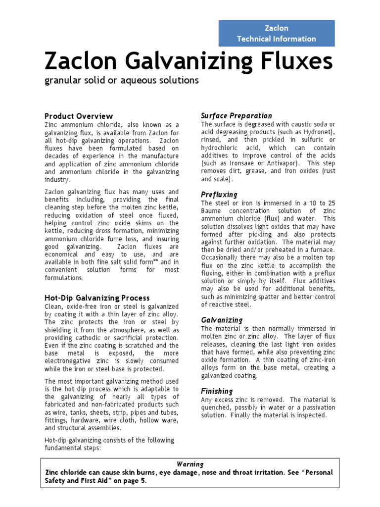 Zaclon Galvanizing Fluxes: Granular Solid or Aqueous Solutions | PDF ...
