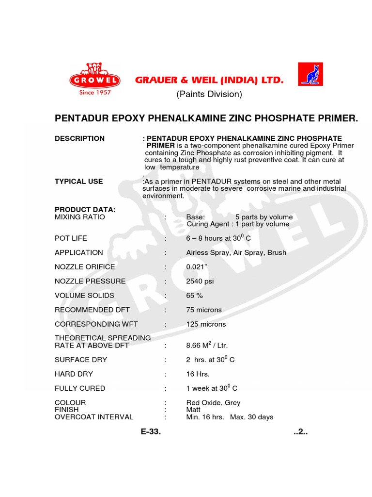 Epoxy phenalkamine zinc phosphate primer technical data sheet | PDF ...