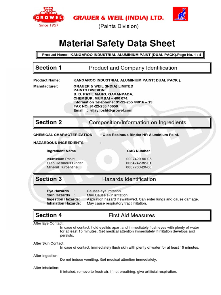 Material Safety Data Sheet PDF | PDF | Personal Protective Equipment ...