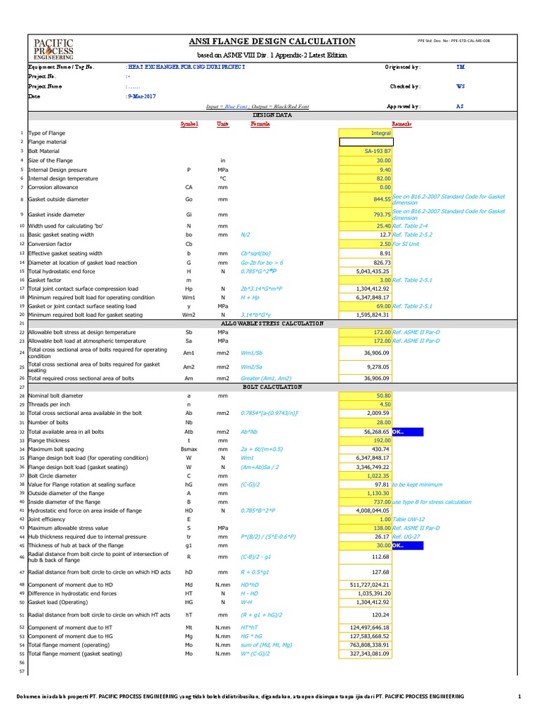PPE-STD-CAL-ME-008 ANSI Flange Design Calculation | PDF | Screw ...