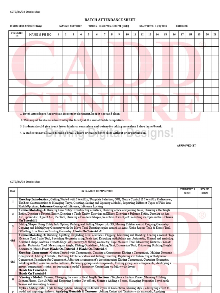Batch ATTENDANCE CCTS BA VRay | PDF | Sketch Up | Texture Mapping