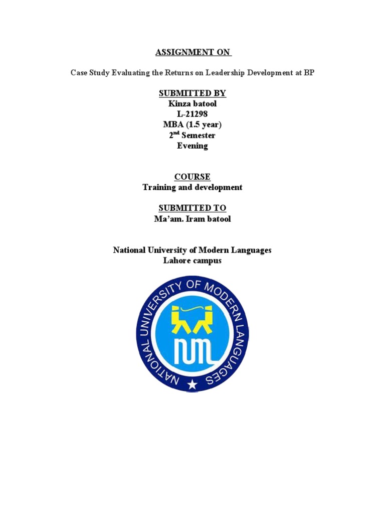Assignment On: Case Study Evaluating The Returns On Leadership ...