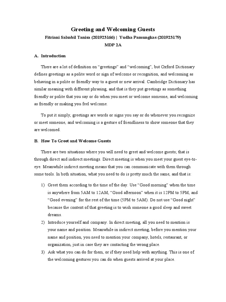 Greeting and Welcoming Guests | PDF | Human Communication | Semiotics