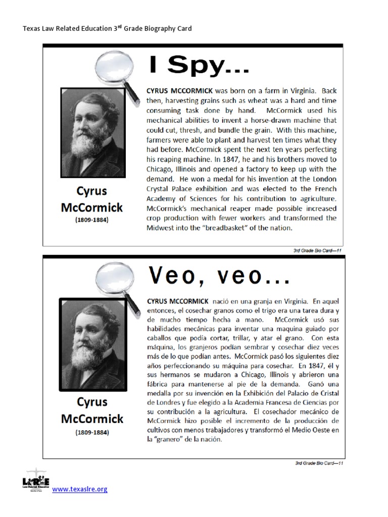 Texas Law Related Education 3 Grade Biography Card | PDF