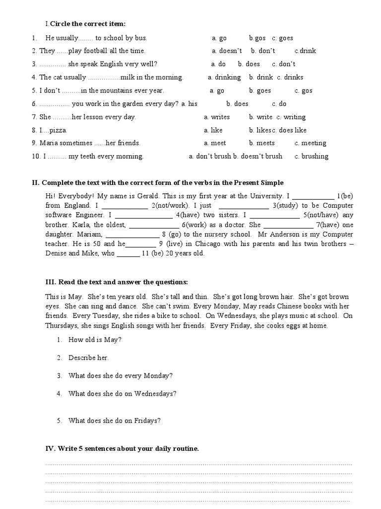 II. Complete The Text With The Correct Form of The Verbs in The Present ...