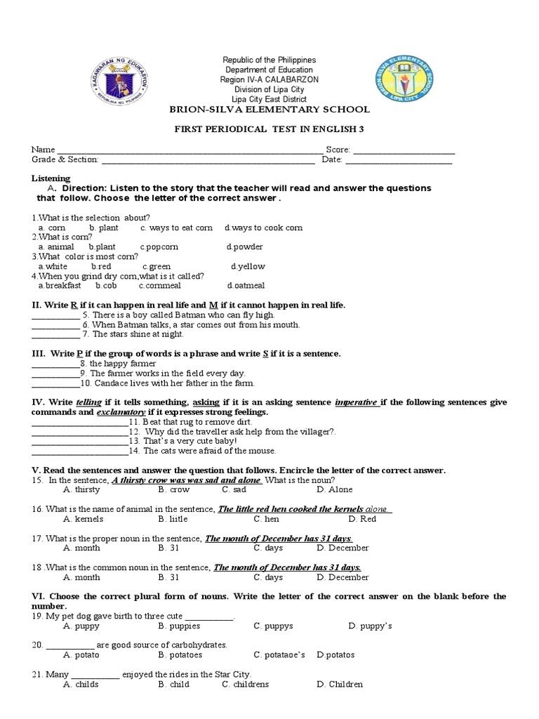 FIRST PERIODICAL TEST Grade3 | PDF | Nature