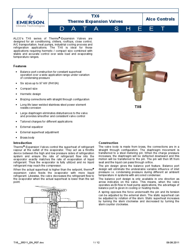 D A T A S H E E T: TX6 Thermo Expansion Valves Alco Controls | PDF ...