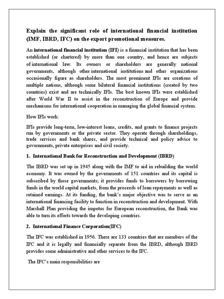 Explain The Significant Role of International Financial Institution ...