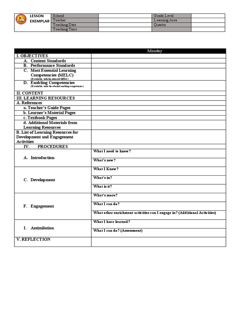Lesson Exemplar Format Blank | PDF