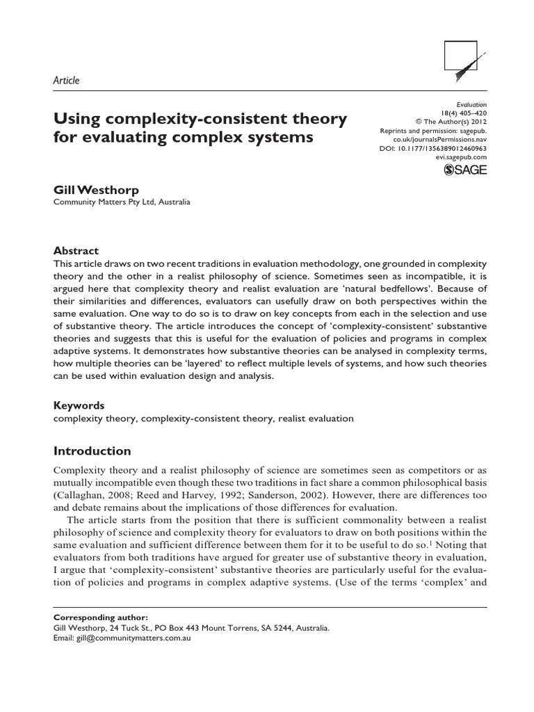Using Complexity-Consistent Theory For Evaluating Complex Systems ...