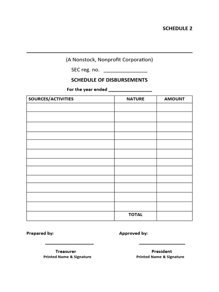 Schedule of Disbursements | PDF