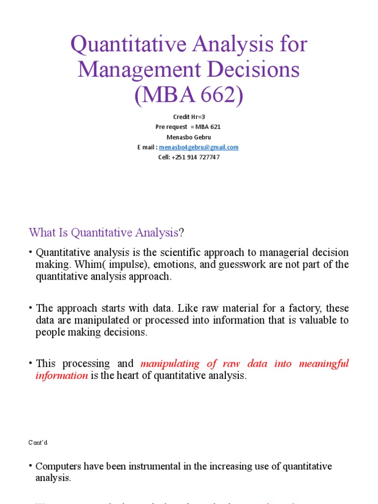 Quantitative Analysis For Management Decisions (MBA 662) | Download ...