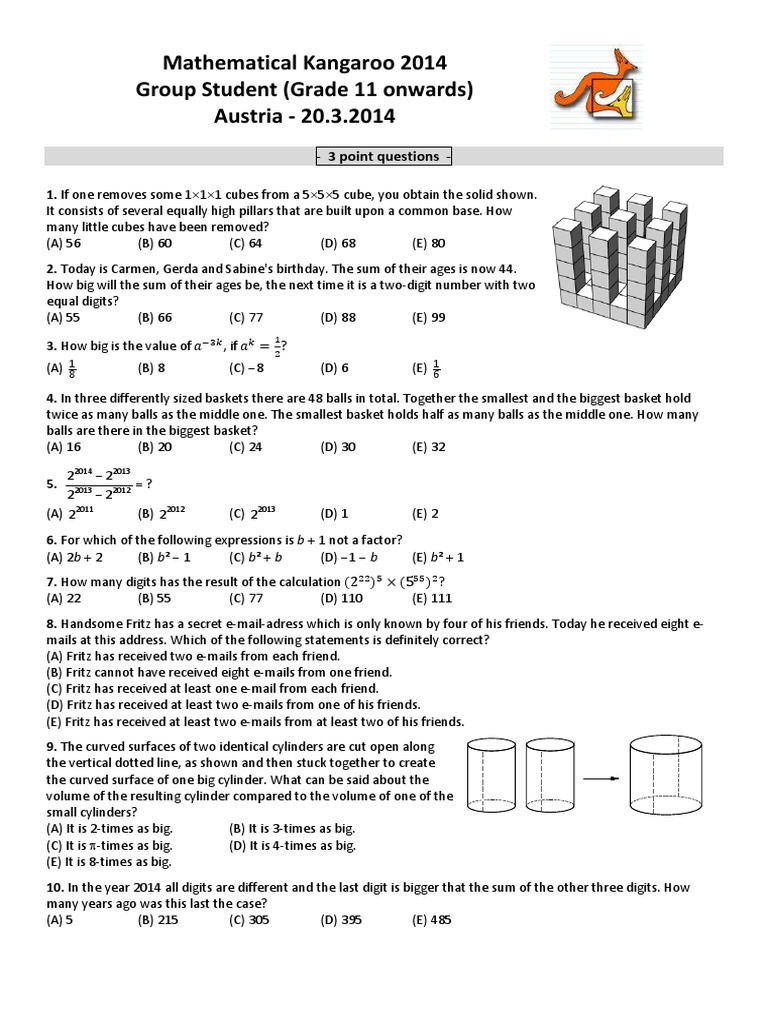 Mathematical Kangaroo 2014 Group Student (Grade 11 Onwards) Austria ...