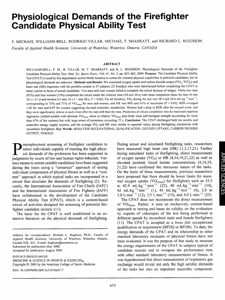 Physiological Demands of The Firefighter Candidate Physical Ability ...