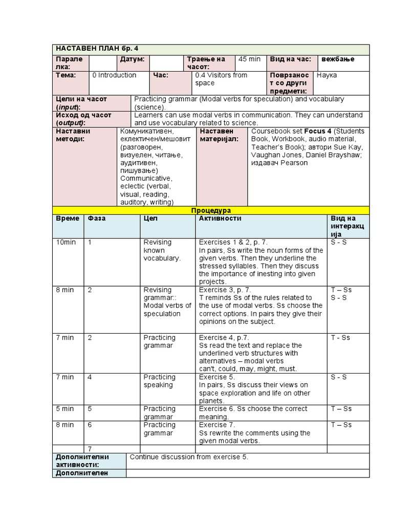 4 Focus 4 Lesson Plan | PDF