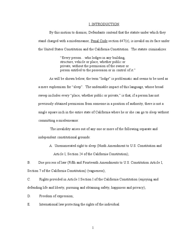 Right to Sleep Under California Law | PDF | Vagueness Doctrine | First ...