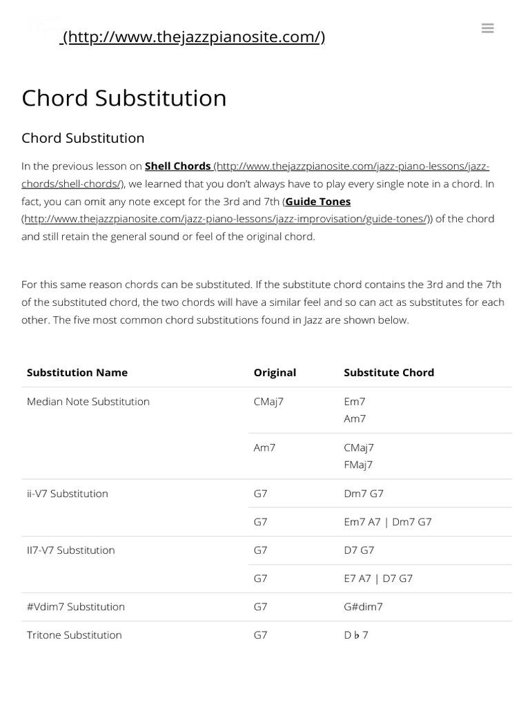 Chord Substitution - The Jazz Piano Site | PDF | Chord (Music) | Pitch ...