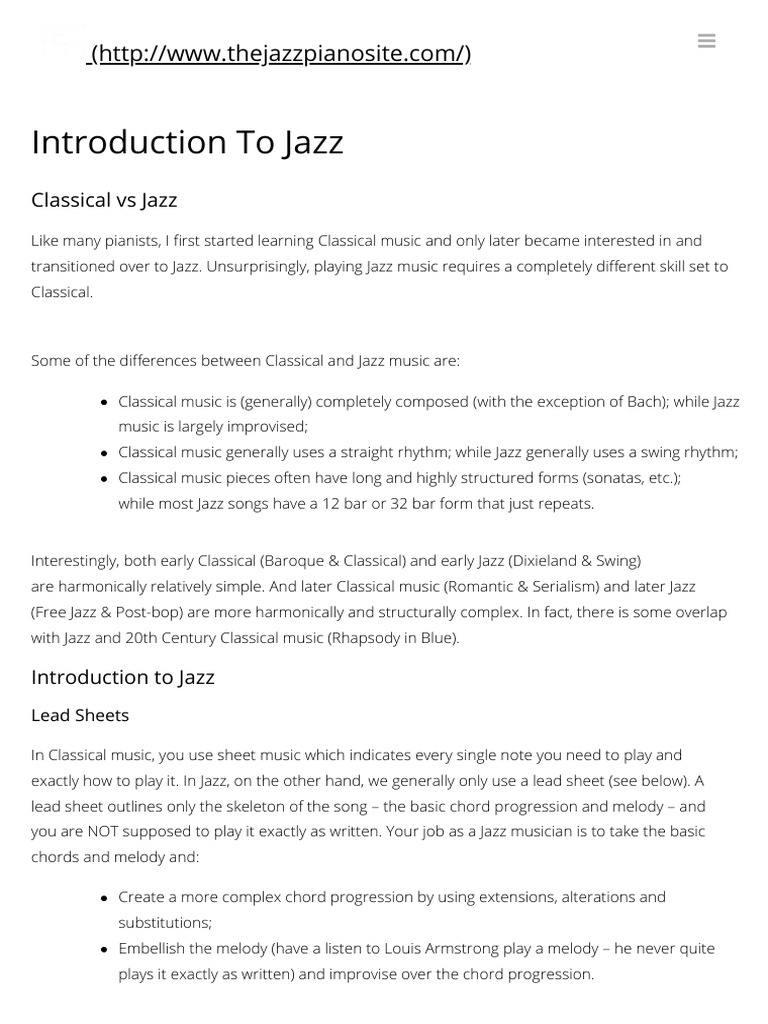 Introduction To Jazz - The Jazz Piano Site | PDF | Jazz | Lead Sheet