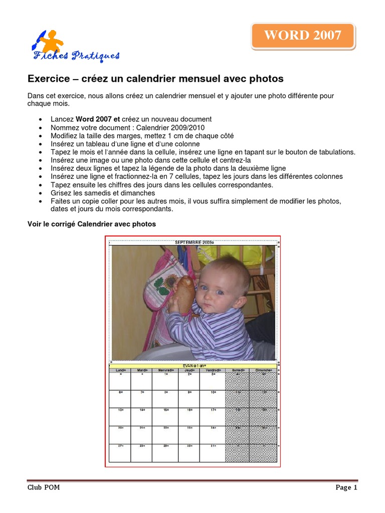 Exercice-Creez Calendrier Avec Photo | PDF